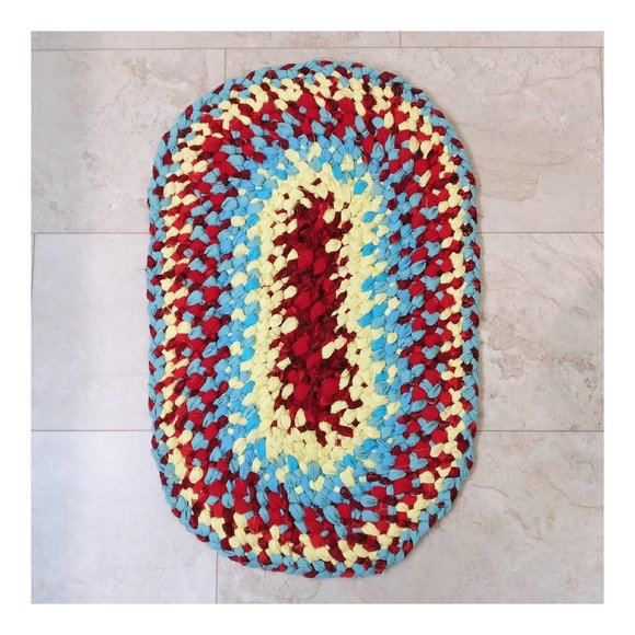 Handmade | Accents | Yellow Blue And Red Woven Braided Rag Rug Recycled ...